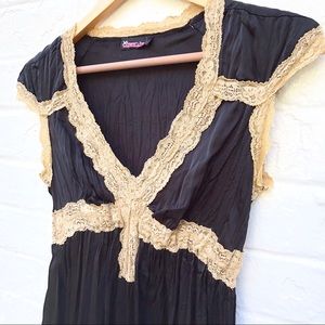 Super Star | Dresses | Super Star Black Crinkle Honeyed Gold Lace Dress ...